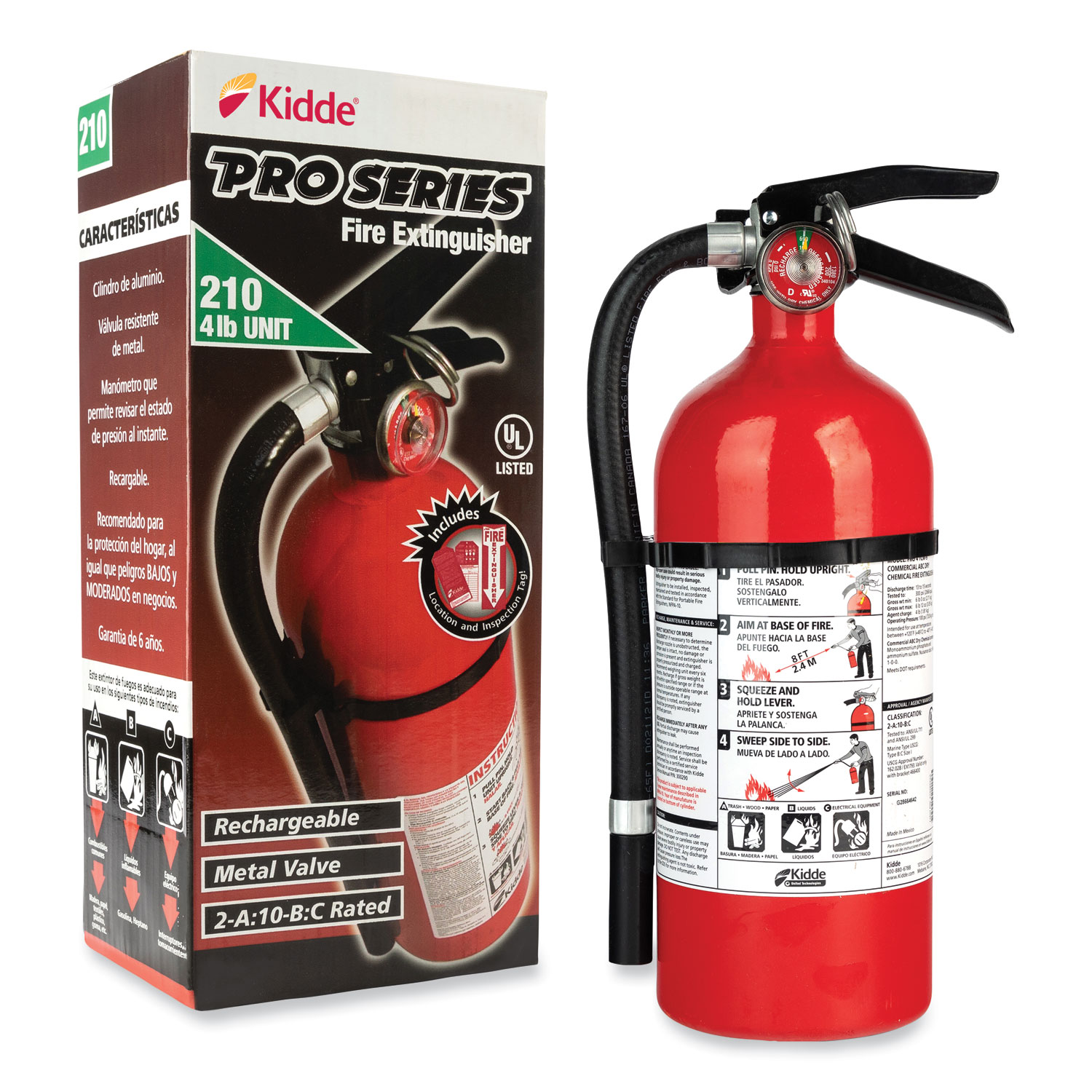 Supermart.com. Kidde Pro 210 Fire Extinguisher, 4lb, 2-A, 10-B:C