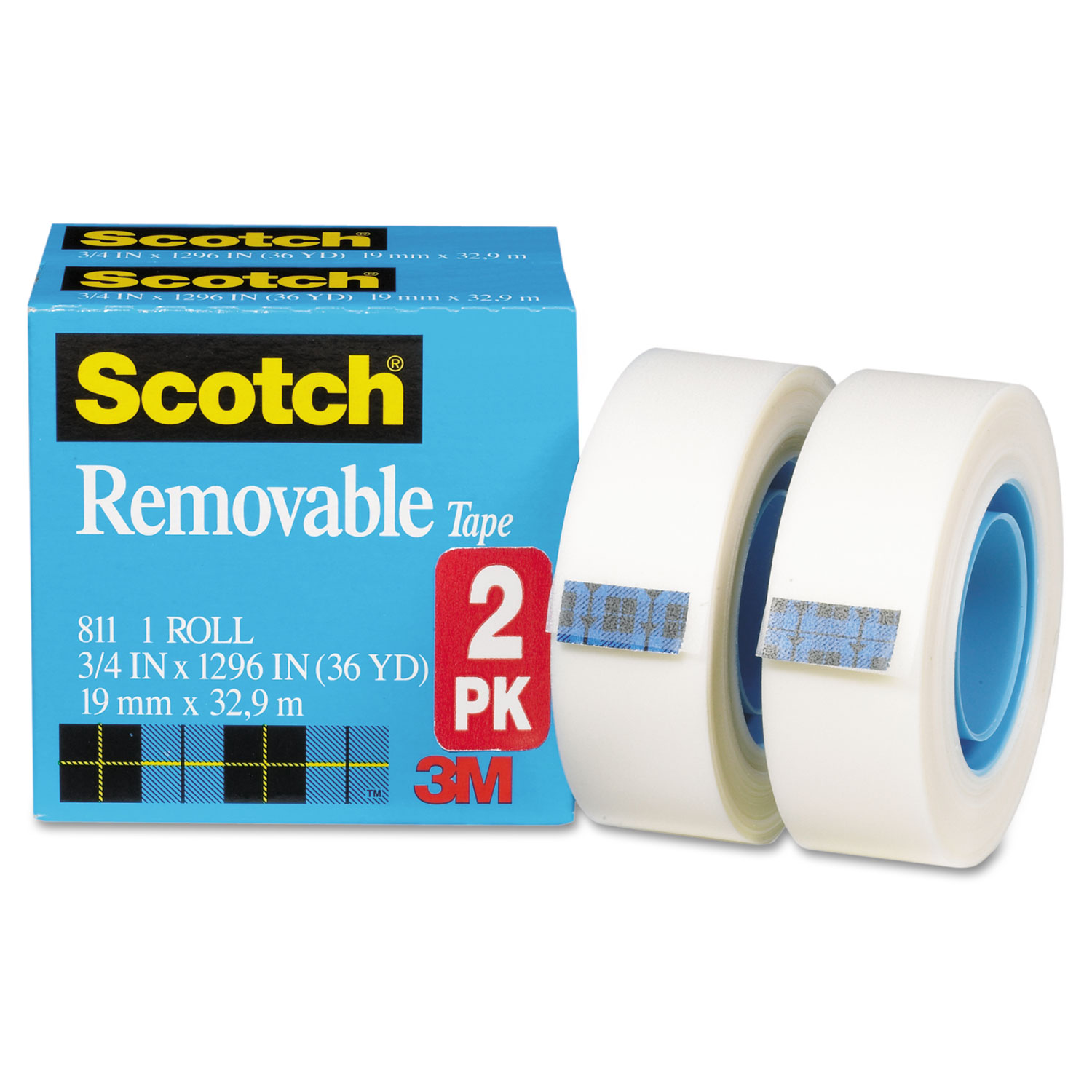 Supermart.com. Scotch® Removable Tape 811 2PK, 3/4" x 1296", 1" Core ...